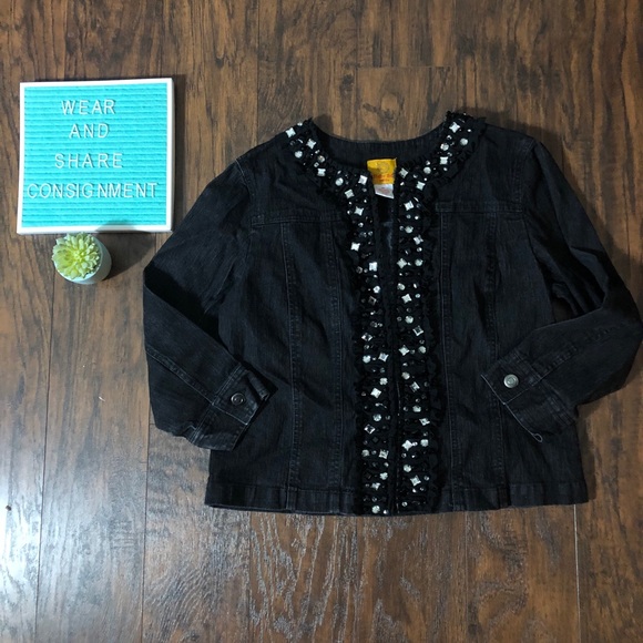 Ruby Rd. | Jackets & Coats | Denim Black Jacket Rhinestone Embellished ...